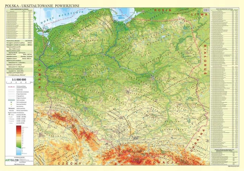Polska fizyczna mapa ścienna -arkusz laminowany 1: - 14102891657 ...