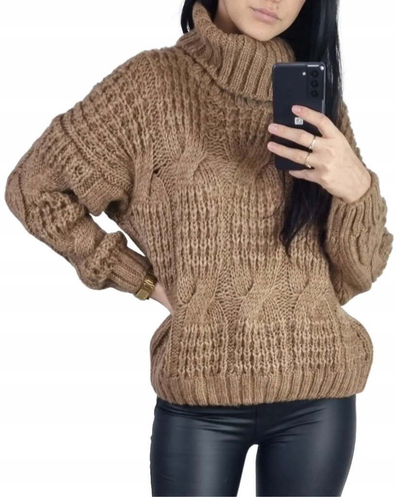 SWETER GOLF CIEPŁY GRUBY SPLOT -MIODOWY+ GRATIS - 12882227487 ...