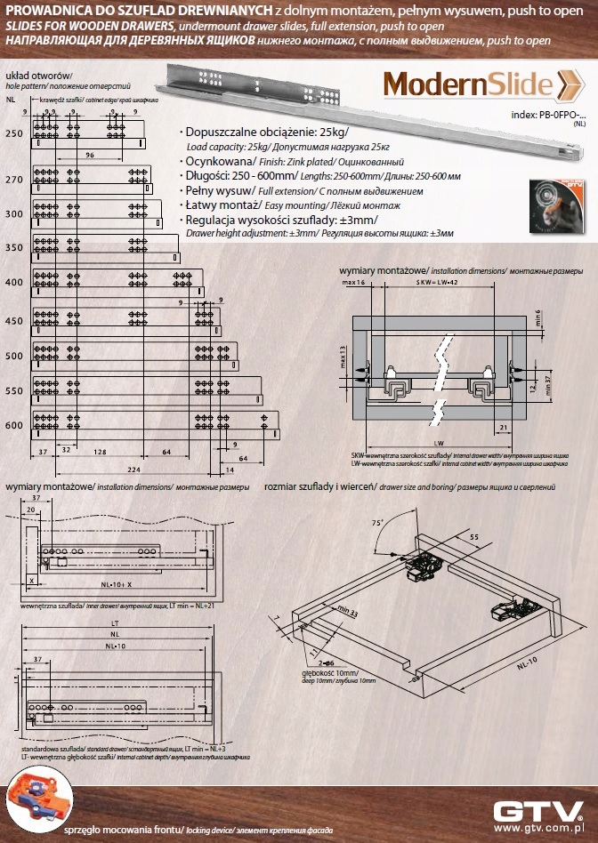 Prowadnica Modern Slide GTV PUSH TO OPEN L-400 - 10491158559 ...