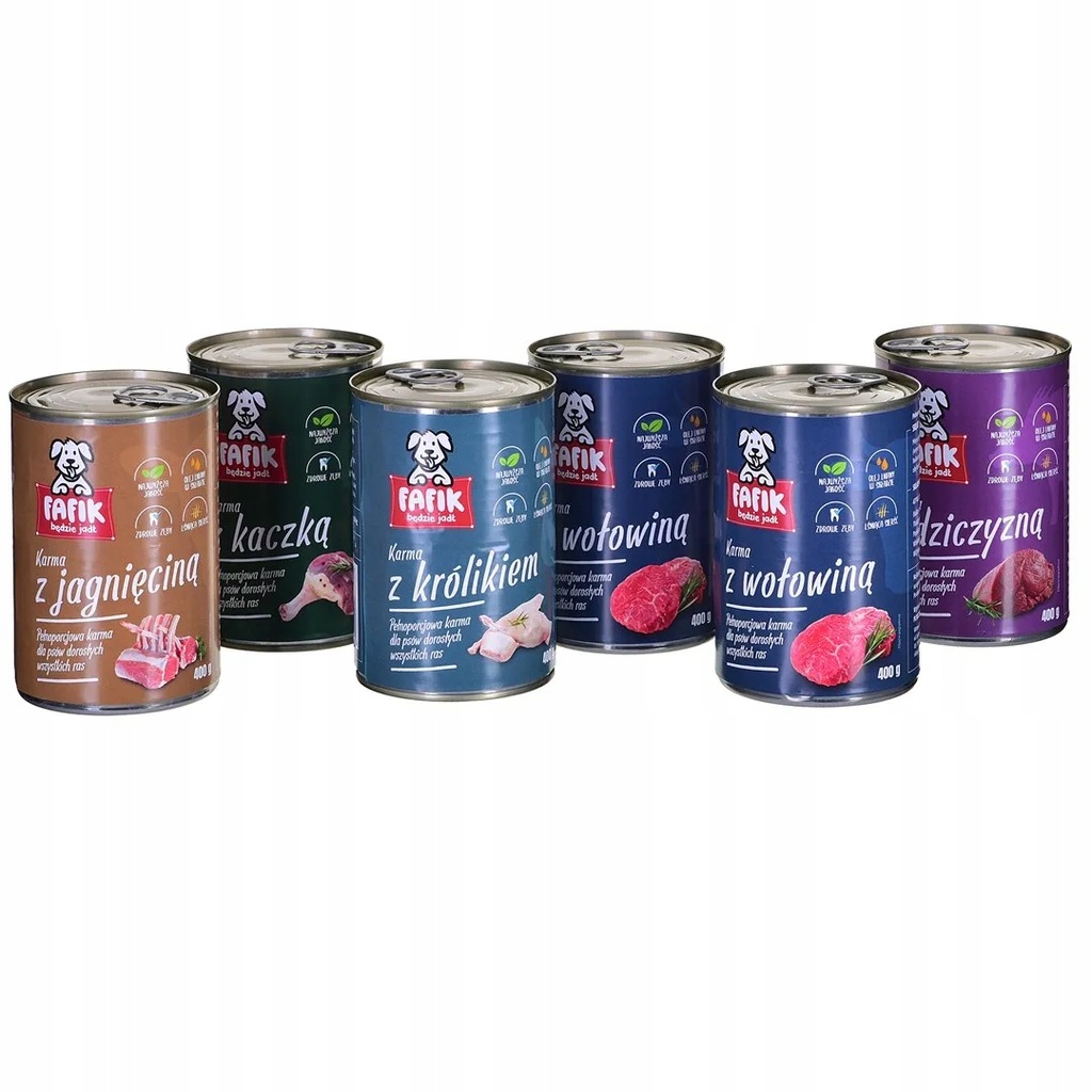 Fafik mix 2x wołowina,dziczyzna, jagnięcina, królik, kaczka 6x400g ...