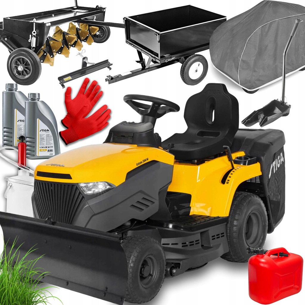 TRAKTOREK OGRODOWY STIGA ST 400 414 CC 84 CM MULCZOWANIE PŁUG ZESTAW ...