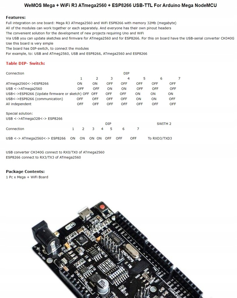 Купить WeMOS Mega + WiFi R3 ATmega2560 + ESP8266 NodeMCU: отзывы, фото ...