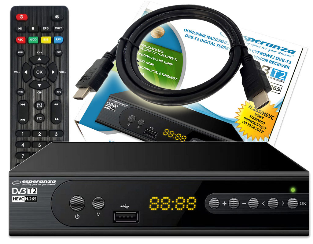 DEKODER TUNER TV NAZIEMNEJ HD DVB-T2 HEVC H.265 - 12718028337 - oficjalne archiwum Allegro