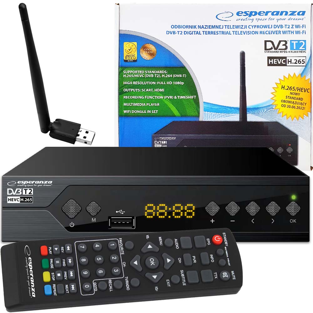 DEKODER TUNER TV NAZIEMNEJ DVB-T2 HEVC+ANTENA WiFi - 12222290012 ...