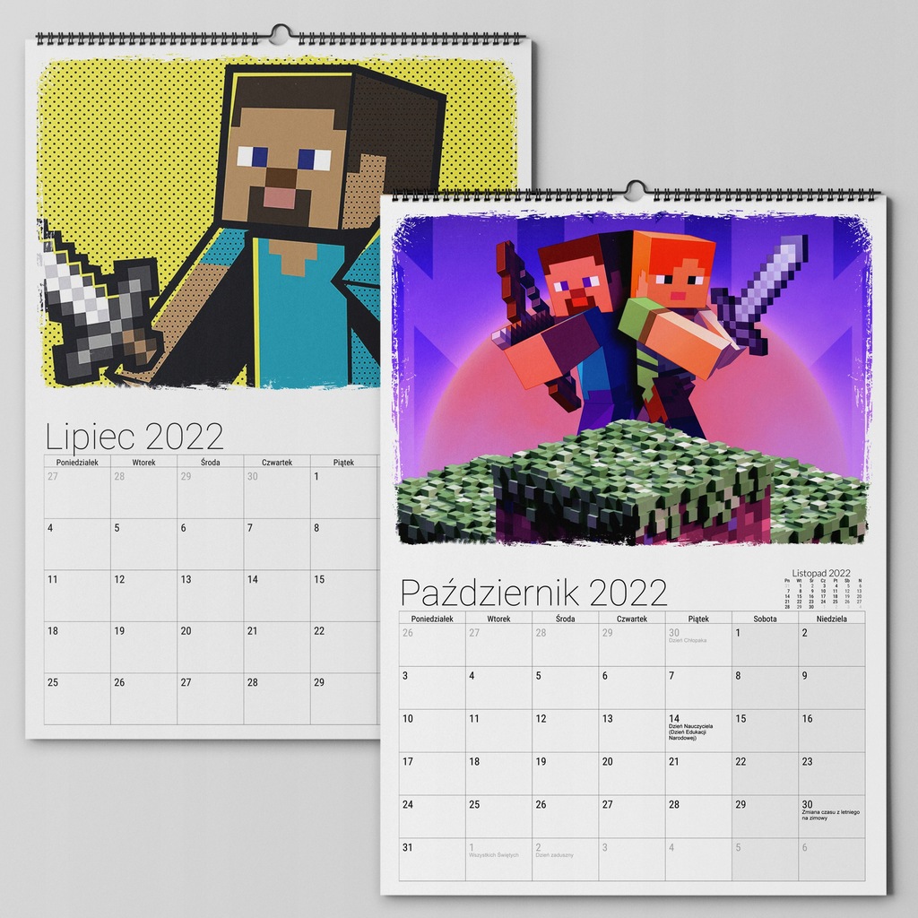 KALENDARZ MINECRAFT ŚCIENNY WISZĄCY NA ROK 2022 A4 - 11390993118 ...