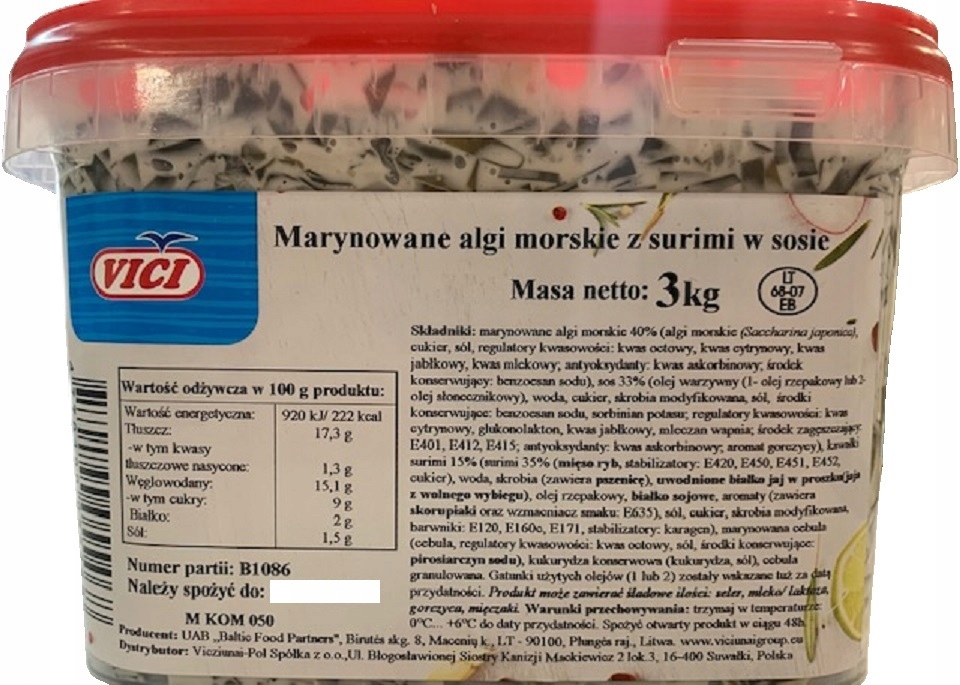 MARYNOWANE ALGI MORSKIE Z SURIMI W SOSIE 3KG VICI - 12157828517 - oficjalne archiwum Allegro