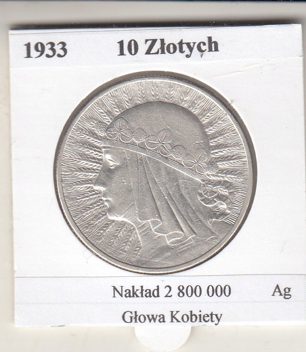 II RP 10 zl 1933 glowa kobiety ZM piekny stan - 13636106186 - oficjalne archiwum Allegro