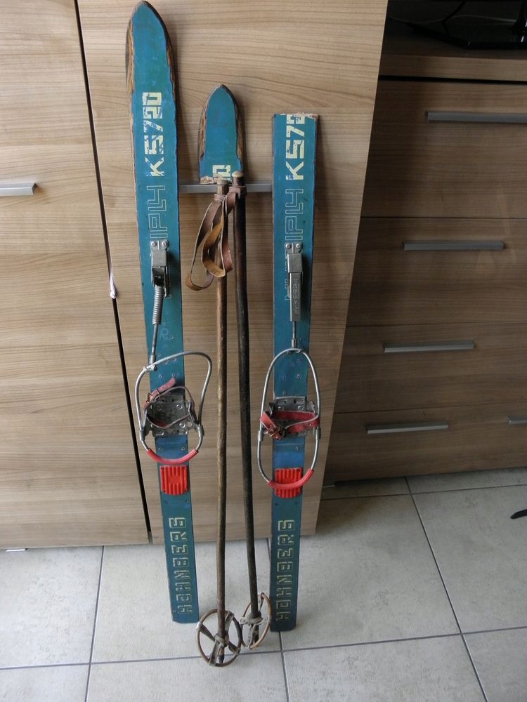 Stare drewniane narty kije 120/100cm retro antyk - 8118247933 ...