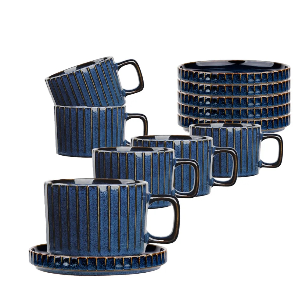 Komplet 6 filiżanek ze spodkami do kawy Altom Design Reactive Stripes ...