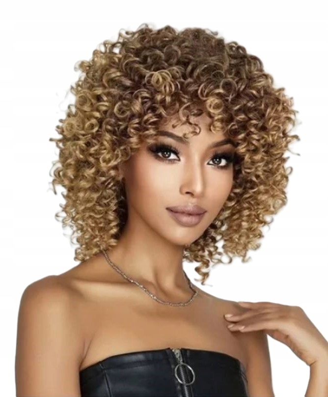 PERUKA AFRO LOKI KRĘCONE włosy półdługie syntetyczne BLOND jak ...