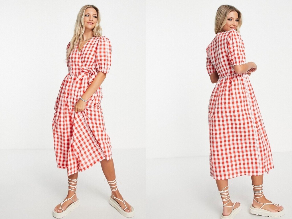 Monki Luźna kopertowa sukienka midi z kory M - 12670075975 - oficjalne ...