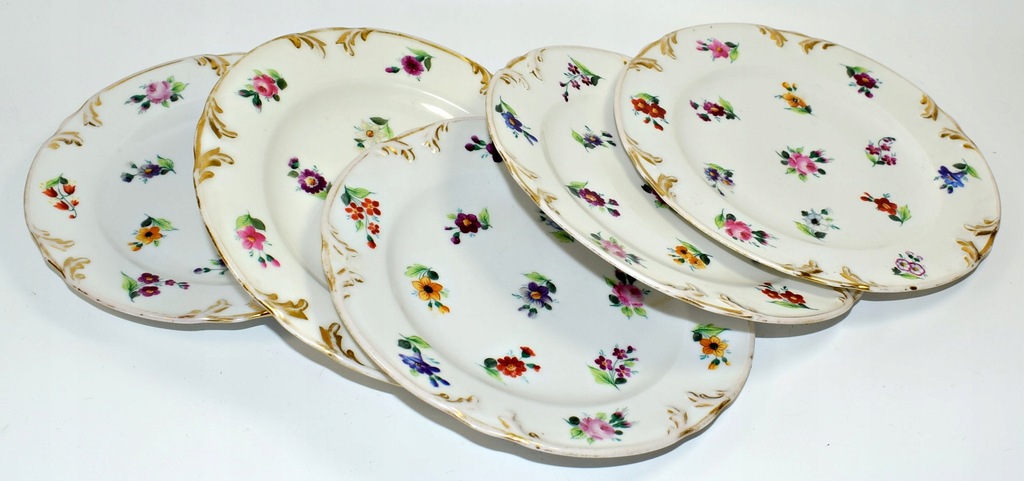 ŚLICZNE STARE TALERZE DESEROWE -kwiaty-5 szt - 13980935674 - oficjalne archiwum Allegro