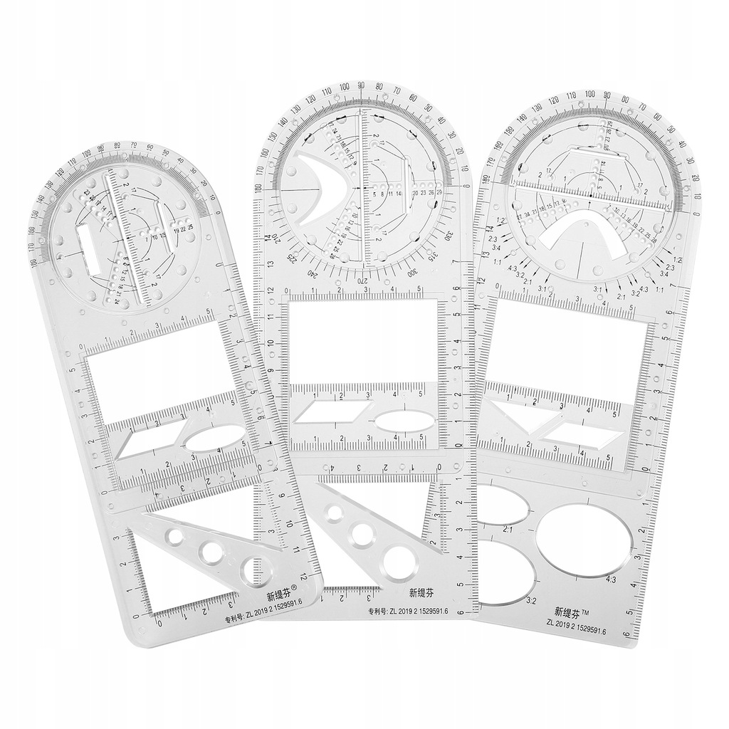 3 sztuk rysunek linijki Rysunek linijka szablon - 12985730996 - oficjalne archiwum Allegro