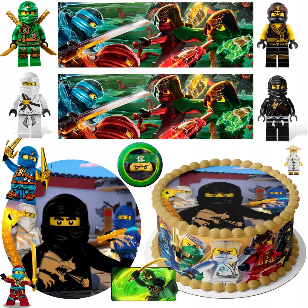 ZESTAW OPŁATEK NA TORT LEGO NINJAGO BOKI POSTACI MODNE WZORY ...