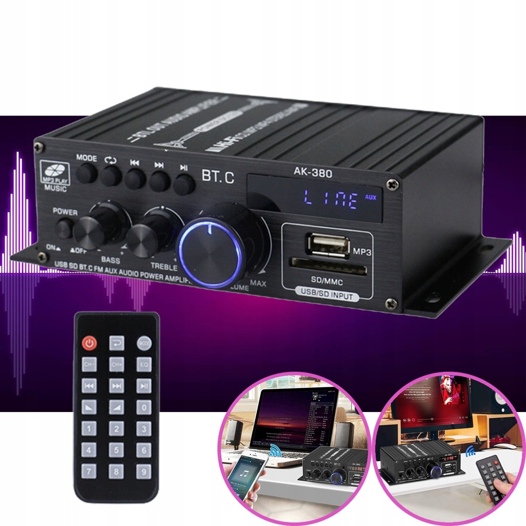 CYFROWY WZMACNIACZ BLUETOOTH Z TUNEREM BASOWYM DO PC KINA DOMOWEGO - 15058960521 - oficjalne ...