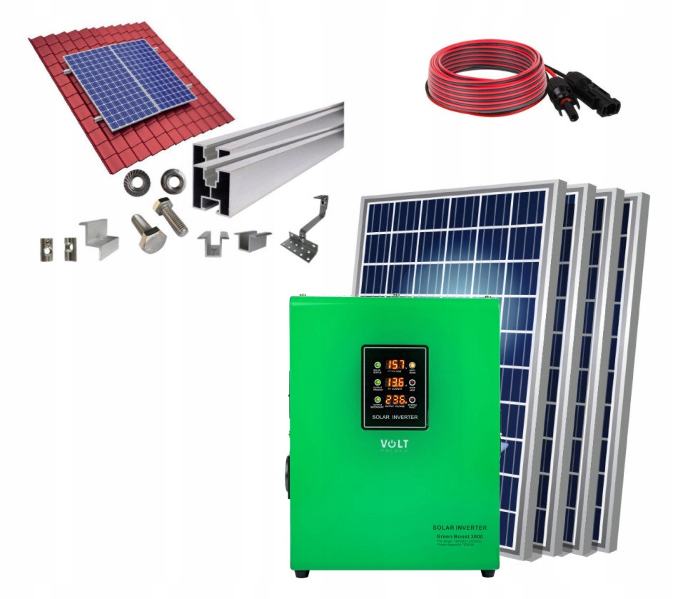 Zestaw solarny DO GRZANIA WODY 3000W MPPT Panele solarne 2,2 kW + Stelaż - 15182226313 ...