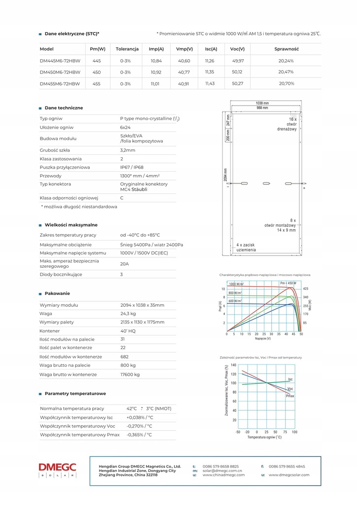 Panel fotowoltaiczny DMEGC DM450M6-72-HBW 450W - 11073852625 ...