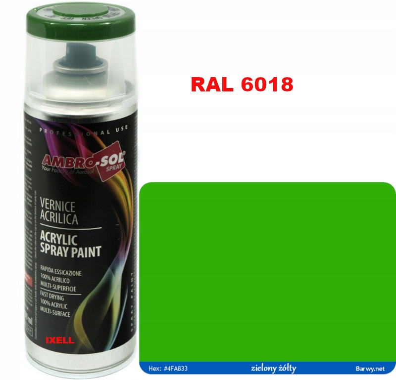 RAL 6018 LAKIER AKRYL SPRAY zielony POŁYSK 1233 - 12564169935 ...