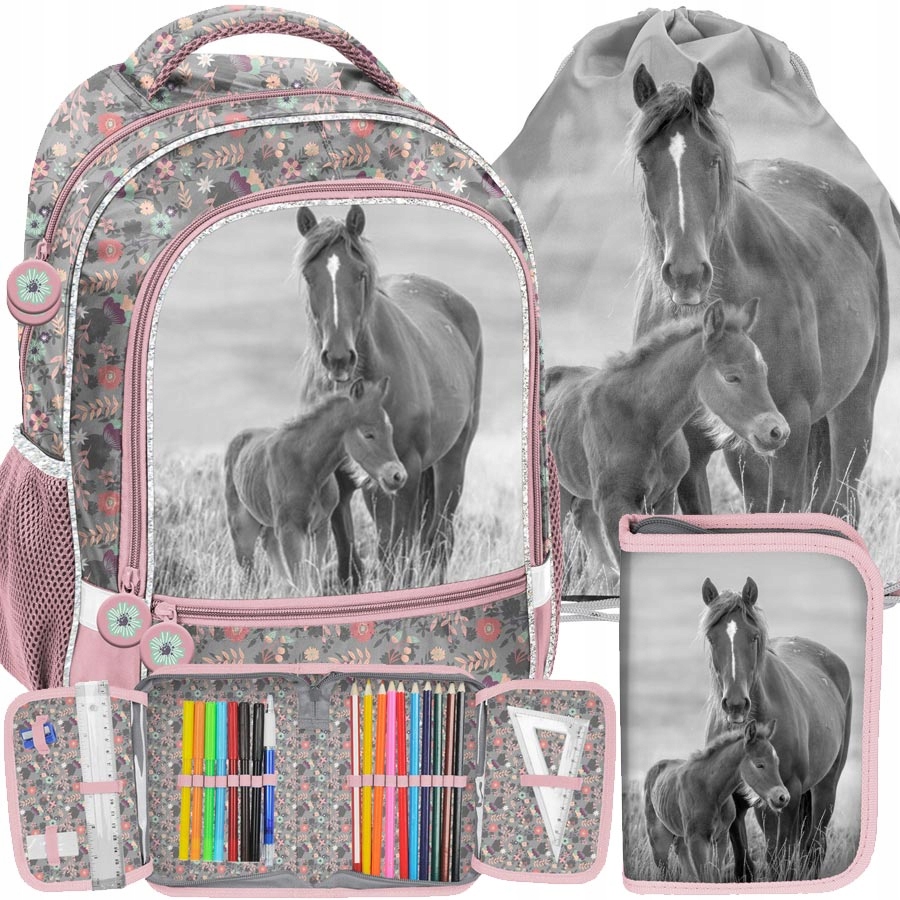 ZESTAW PLECAK SZKOLNY TORNISTER Z KONIEM KOŃ KONIK - 10113700090 - oficjalne archiwum Allegro