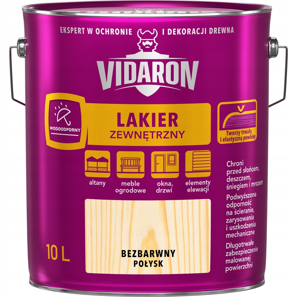 VIDARON LAKIER ZEWNĘTRZNY BEZBARWNY POŁYSK 10L - 11500746911 - oficjalne archiwum Allegro