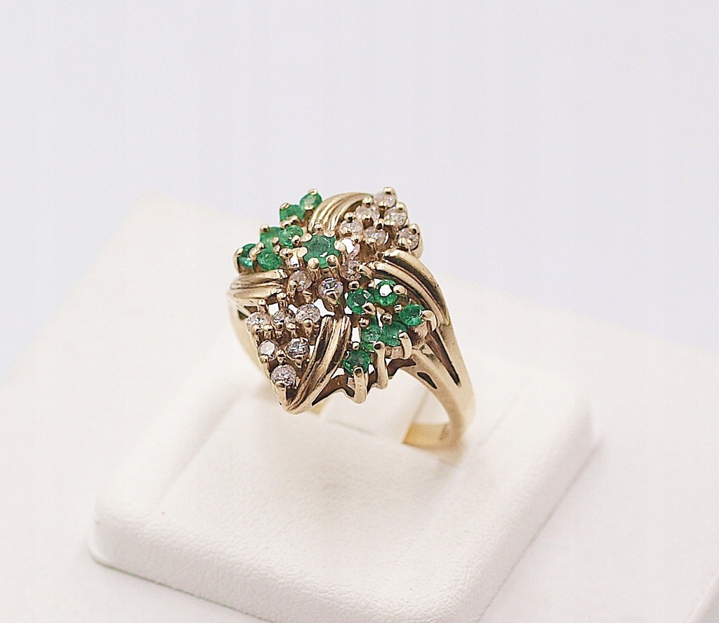 pierścionek złoto brylanty szmaragdy certyfikat - 11282037259 ...