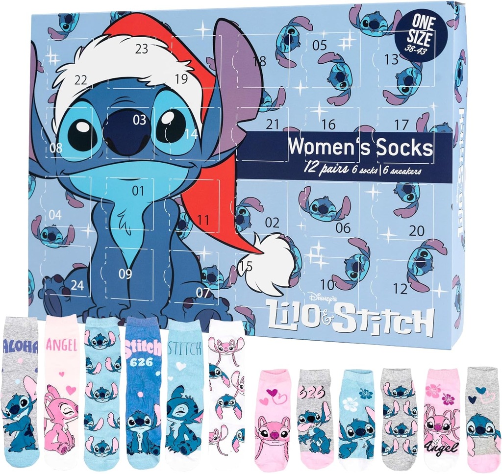 KALENDARZ ADWENTOWY DISNEY STITCH LILO SKARPETKI 12 PAR DLA DZIEWCZYN 38-43 - 16803242051 ...