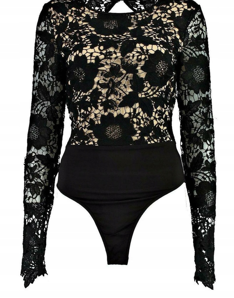 ELEGANCKIE KORONKOWE CZARNE DOPASOWANE BODY BLUZKA OKDRYTE PLECY BOOHOO ...
