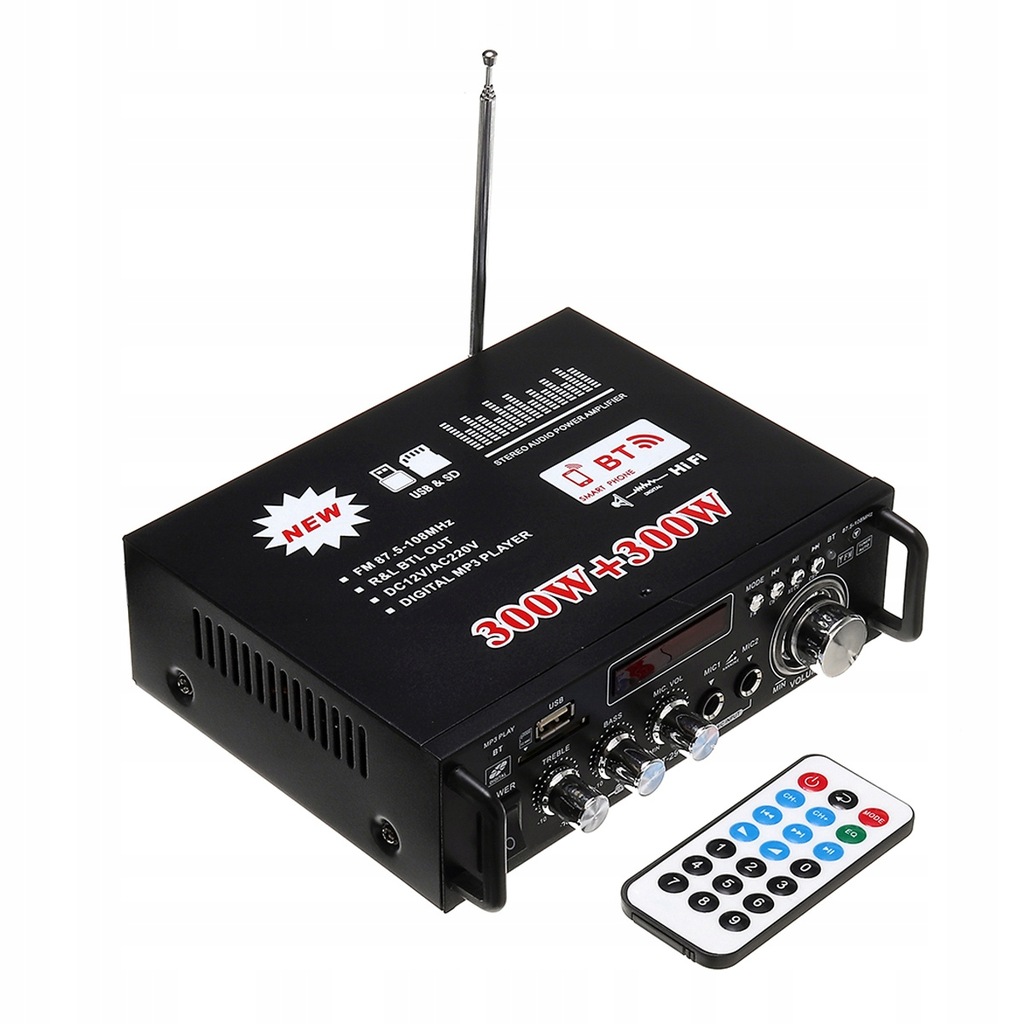 WZMACNIACZ SAMOCHODOWY 2 KANAŁY 600W FM HiFi PILOT - 10514720982 - oficjalne archiwum Allegro