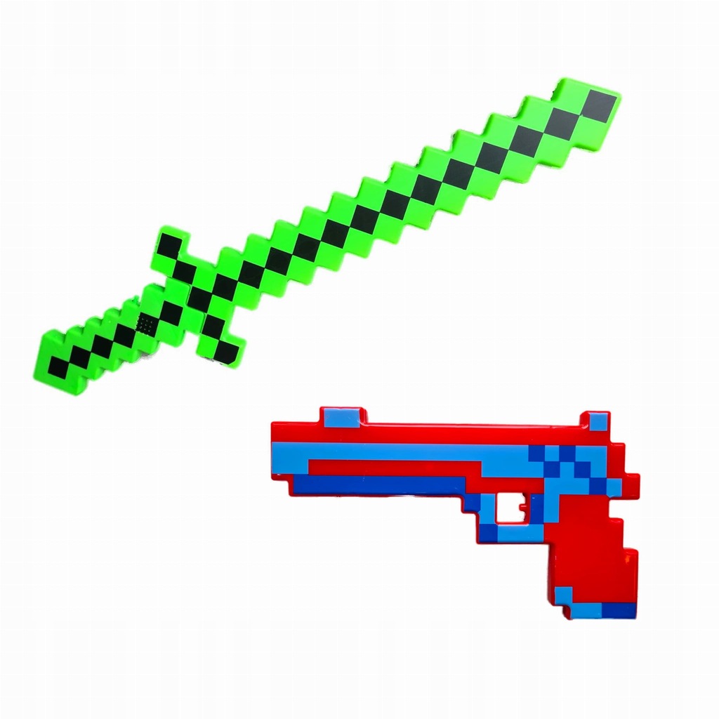 MIECZ PISTOLET ZESTAW MINECRAFT BROŃ DŹWIĘK LED - 11713400373 ...