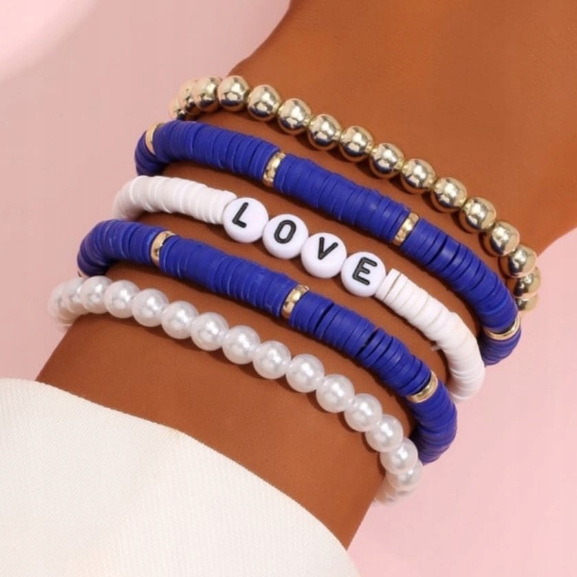 BRANSOLETKA BOHO GLINIANE KORALIKI CHABROWE LOVE - 12388609006 - oficjalne archiwum Allegro