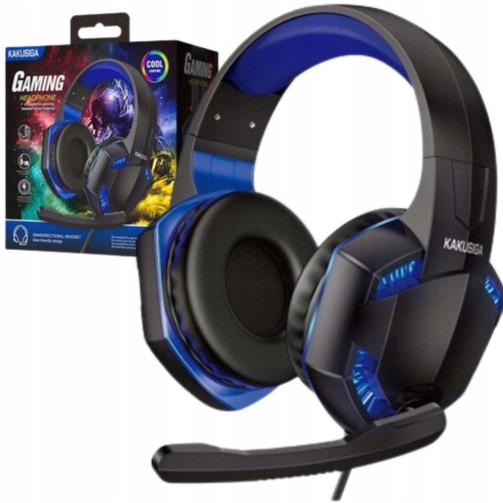 Słuchawki GAMINGOWE PRZEWODOWE Niebieskie KAKU JACK x2 USB 180cm kabel - 14445467392 - oficjalne ...