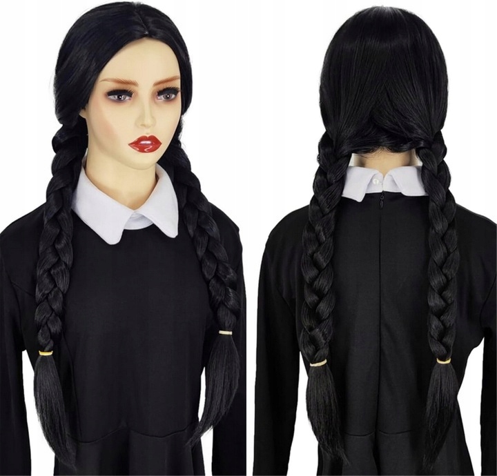 Peruka Wednesday Addams Czarna Błyszcząca Uniwersalny Rozmiar Halloween Bal - 15426115430 ...