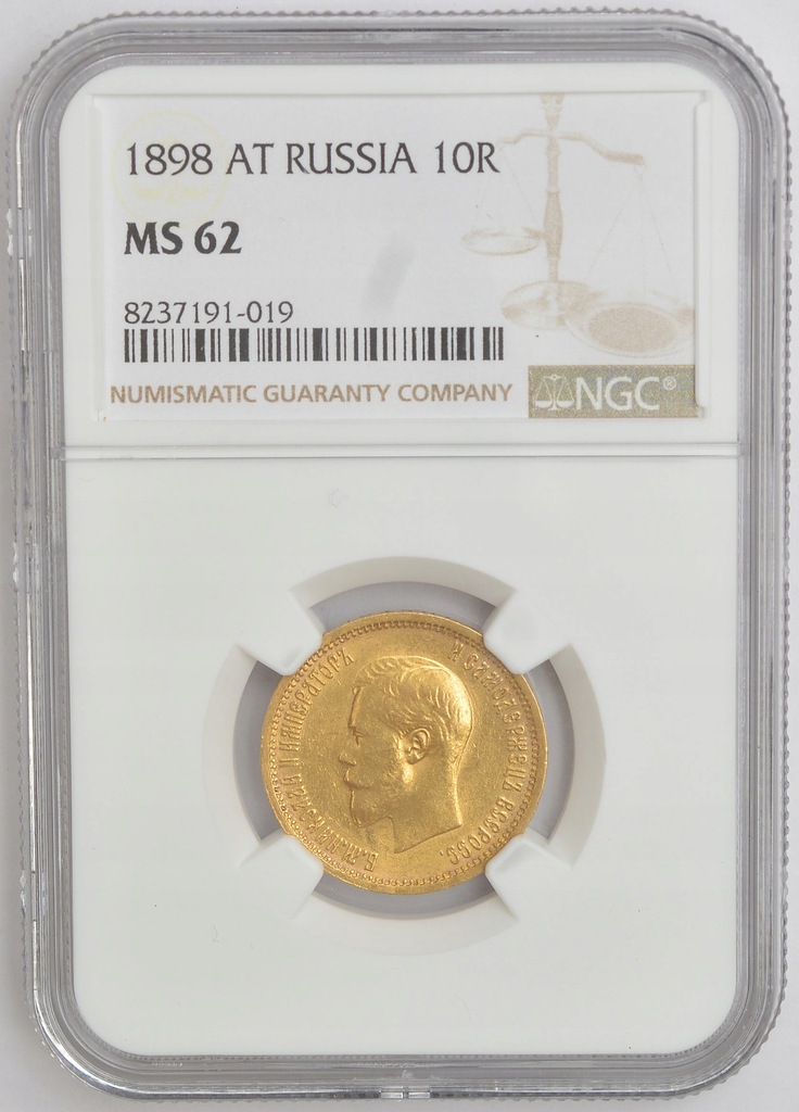 13.ey.ROSJA, M.II, 10 RUBLI 1898 AG NGC MS62 - 17337623647 - oficjalne archiwum Allegro