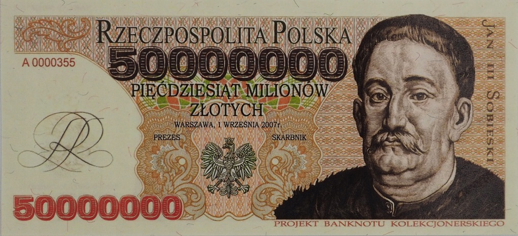 Banknot 50000000 zł NIEOBIEGOWY Seria A stan UNC - 13412688989 ...