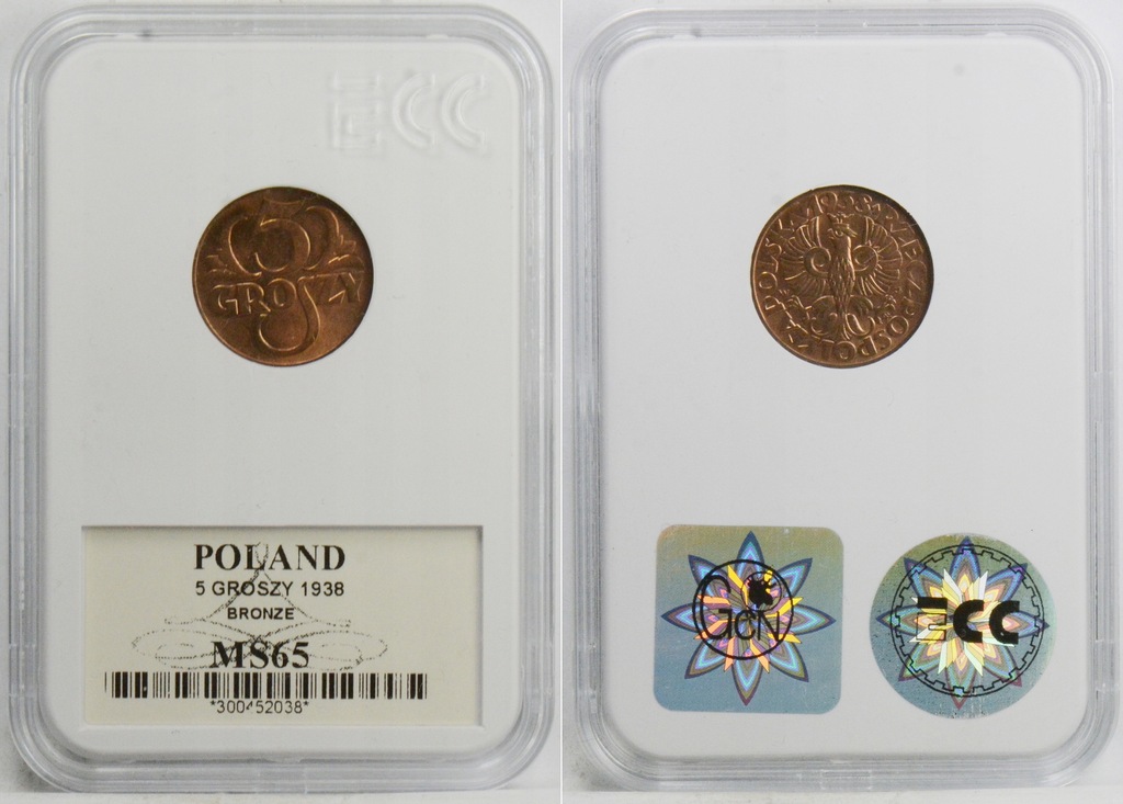 BG. 5 GROSZY 1938 BRĄZ MS65 3.11 - 14623399037 - oficjalne archiwum Allegro