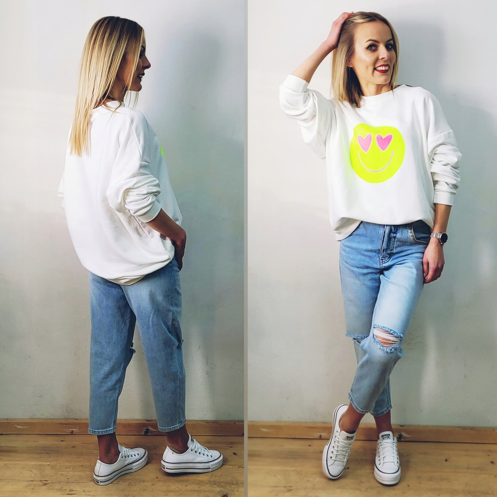 Kremowa bluza z emotikoną oversize włoska - 13235114795 - oficjalne archiwum Allegro