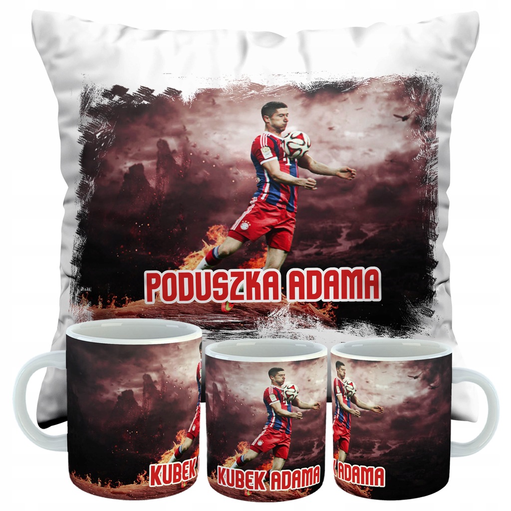 ZESTAW KUBEK + PODUSZKA ROBERT LEWANDOWSKI + IMIĘ - 10959684728 - oficjalne archiwum Allegro