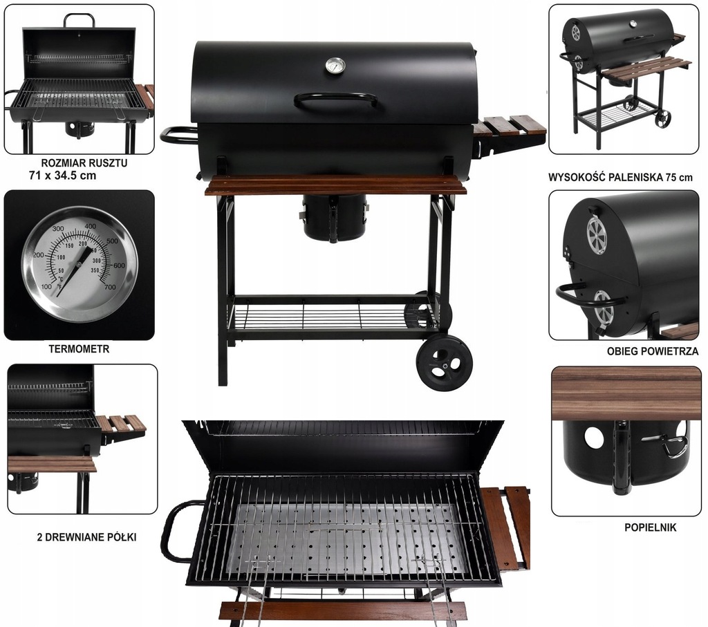 DUŻY GRILL OGRODOWY GRIL WĘGLOWY POKRYWA POPIELNIK - 9150201101 ...