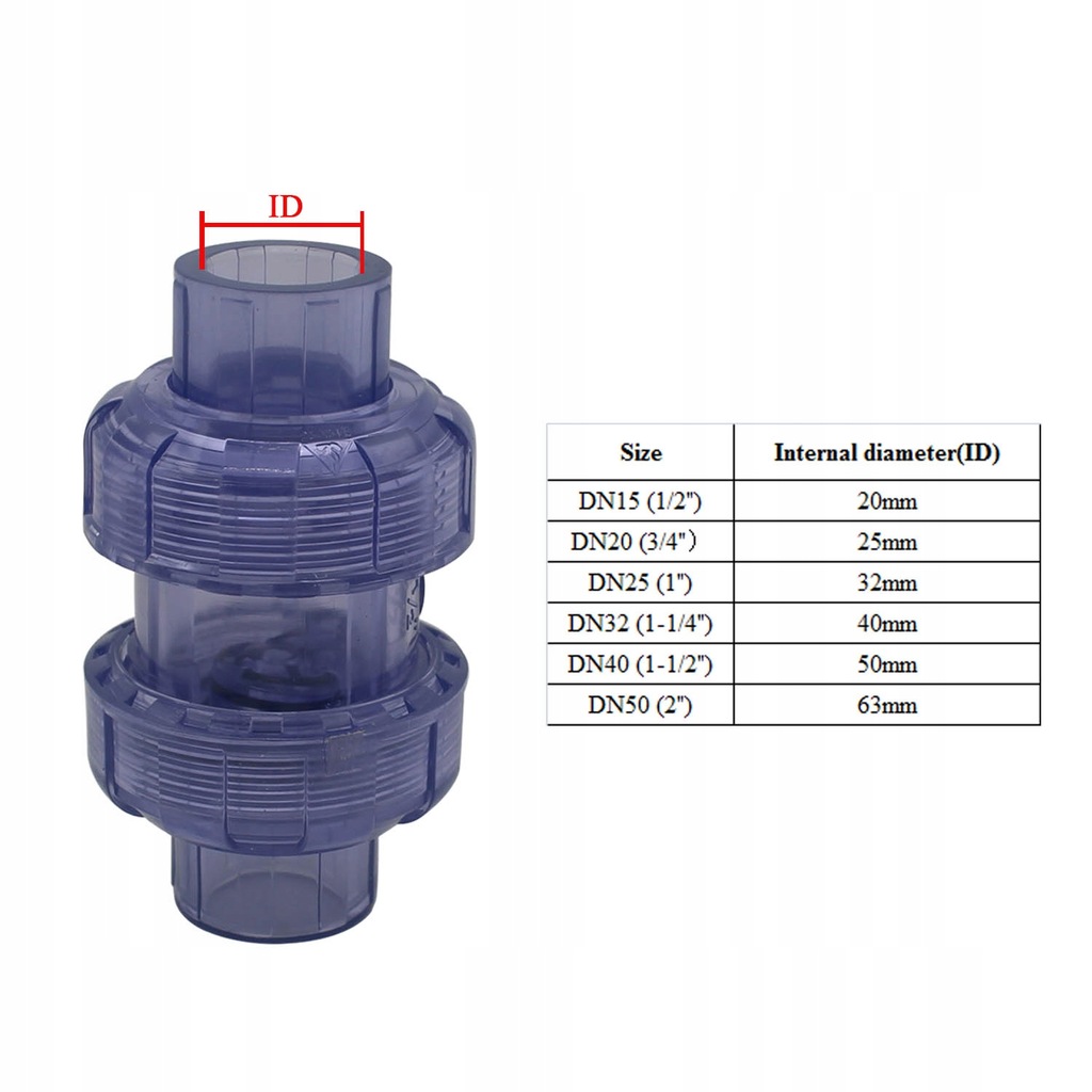 zaworek zawór zwrotny do wody pompy pcv basen ID50 - 12082842334 ...