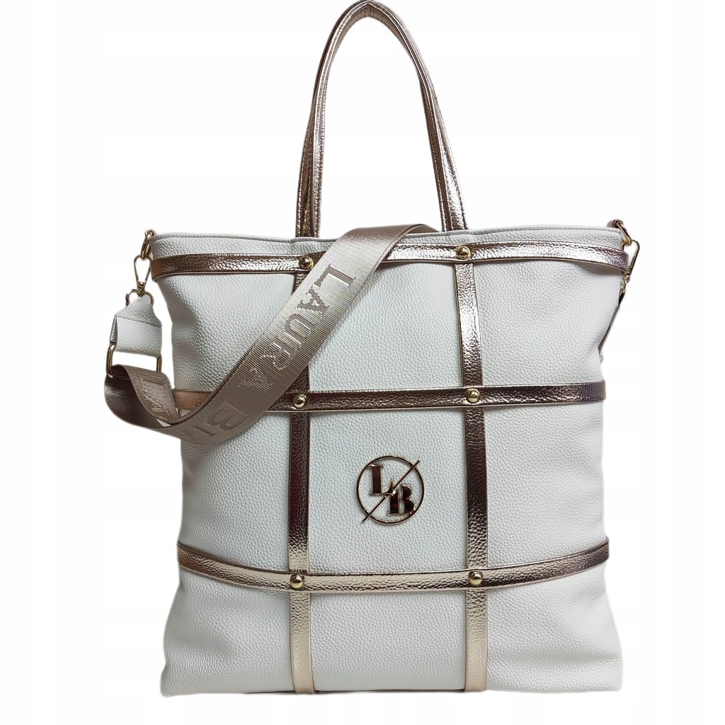 Torebka shopper Laura Biaggi Torba biała złota A4 - 11944533647 - oficjalne archiwum Allegro