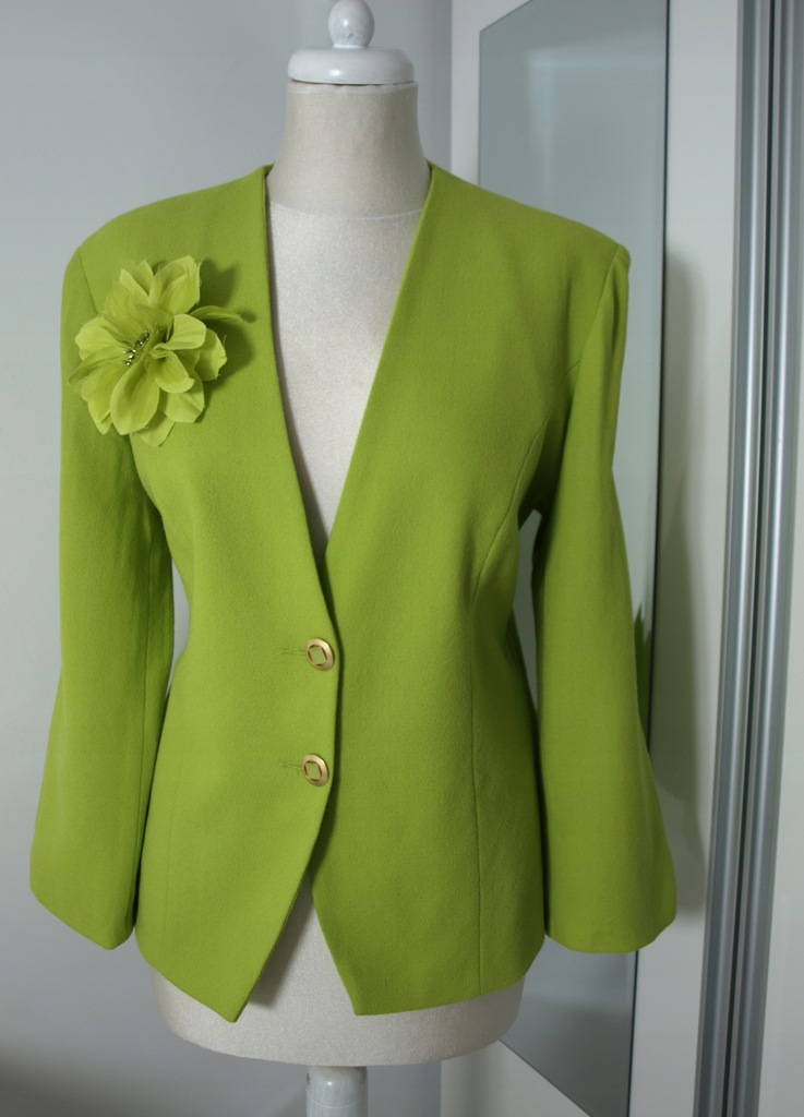 MANDY MARSH ENGLAND *100 % WEŁNA *PIĘKNY KOLOR ZIELONY * KWIAT BROSZKA ...