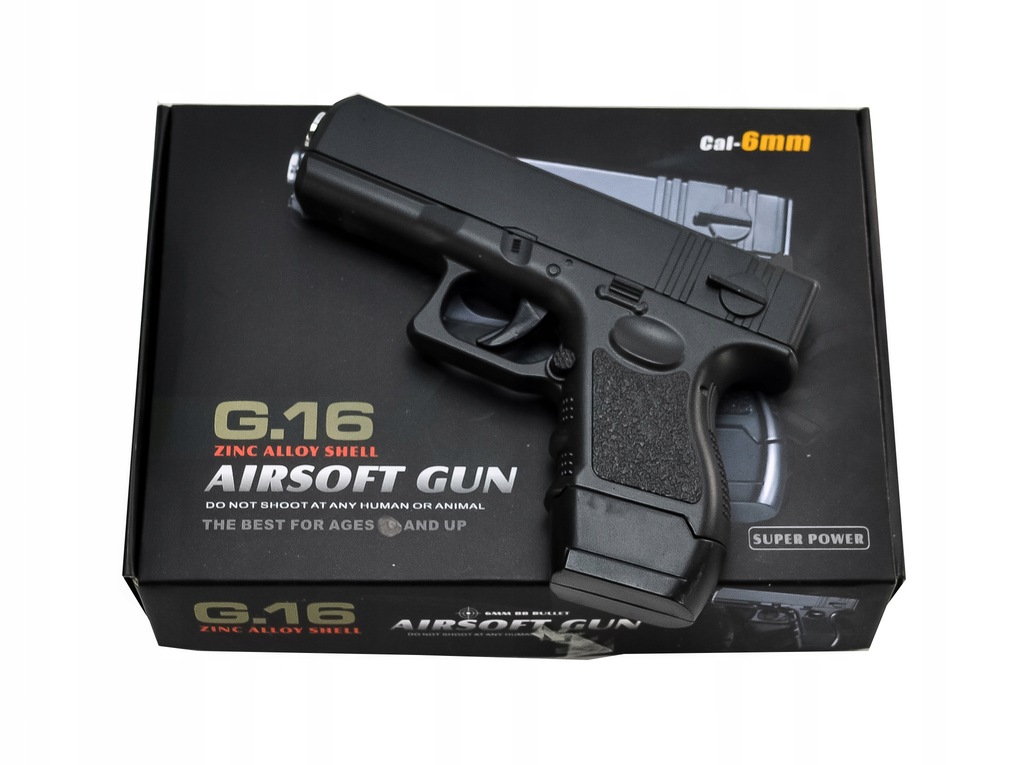 METALOWY PISTOLET NA KULKI G16 AIRSOFT GUN 6MM - 11792428169 ...
