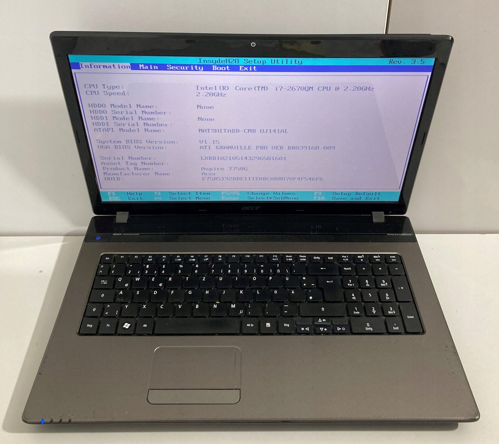 Acer aspire 7750g 17,3 " Intel Core i7 8 GB W275 - 13338481178 ...