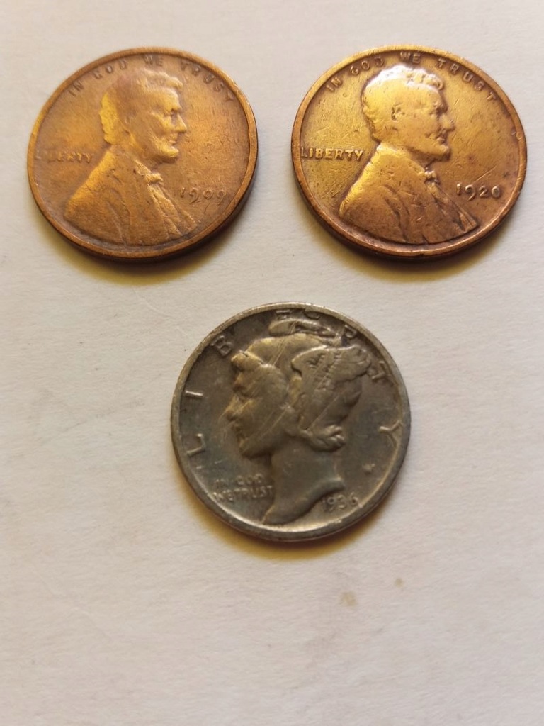 3 monety starsze centy USA 1909 - 1936 - 12526212136 - oficjalne ...