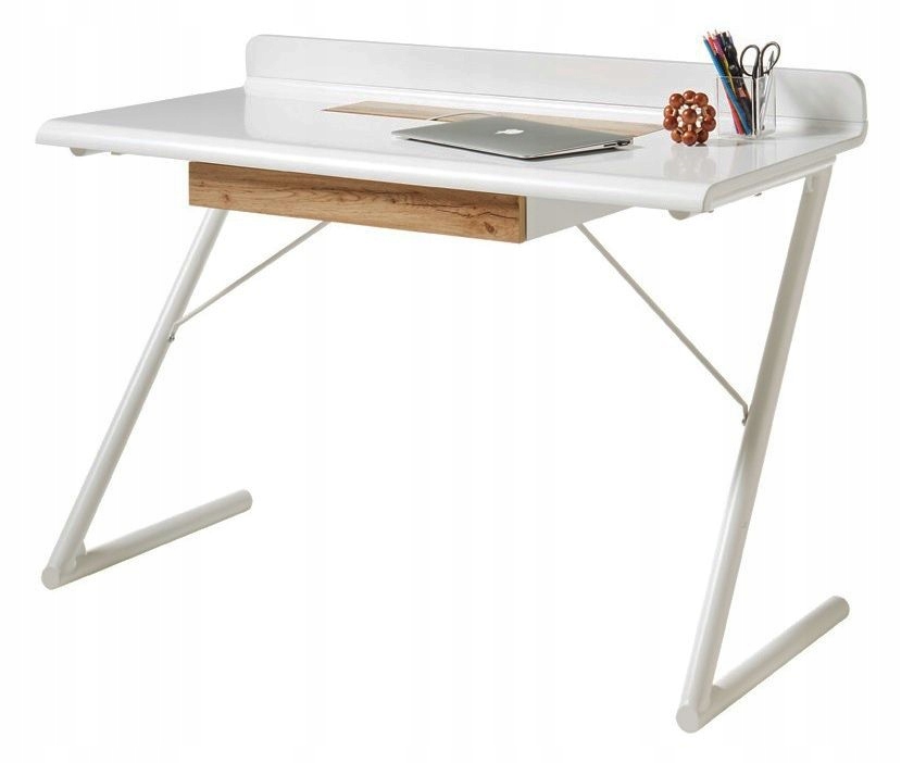 Biurko białe konsola lakier mat + dąb 120 cm Tula - 12087182683 ... Biurko białe konsola lakier mat + dąb 120 cm Tula - 12087182683 ...