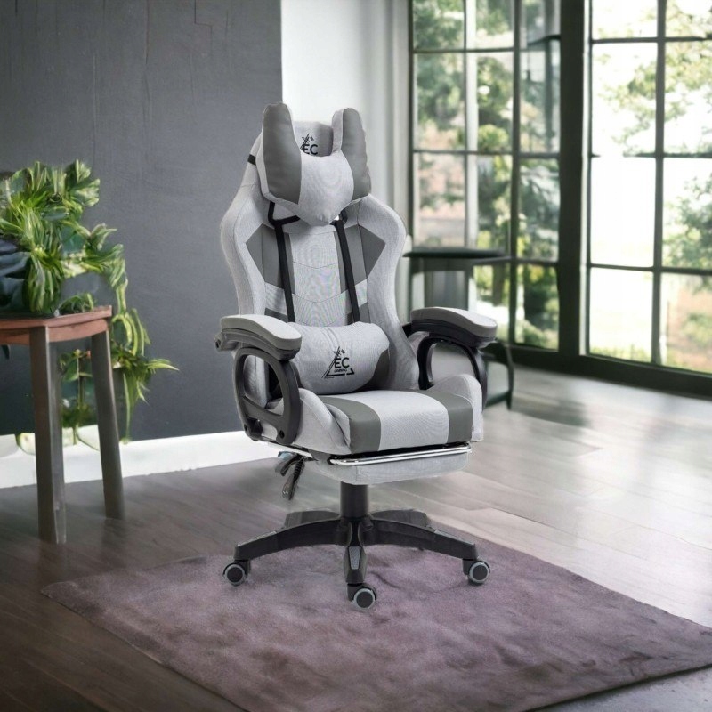 Fotel gamingowy obrotowy "STUDENT" z podnóżkiem i poduszką masuj ...