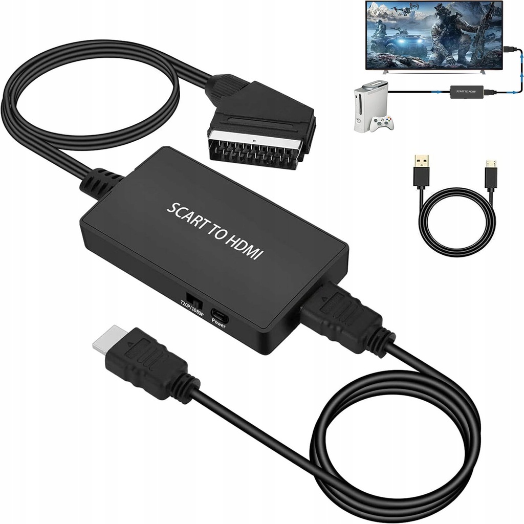 ADAPTER KONWERTERA SCART NA HDMI FULL HD PRZEŁĄCZ WIDEO ZA POMOCĄ KABLA ...
