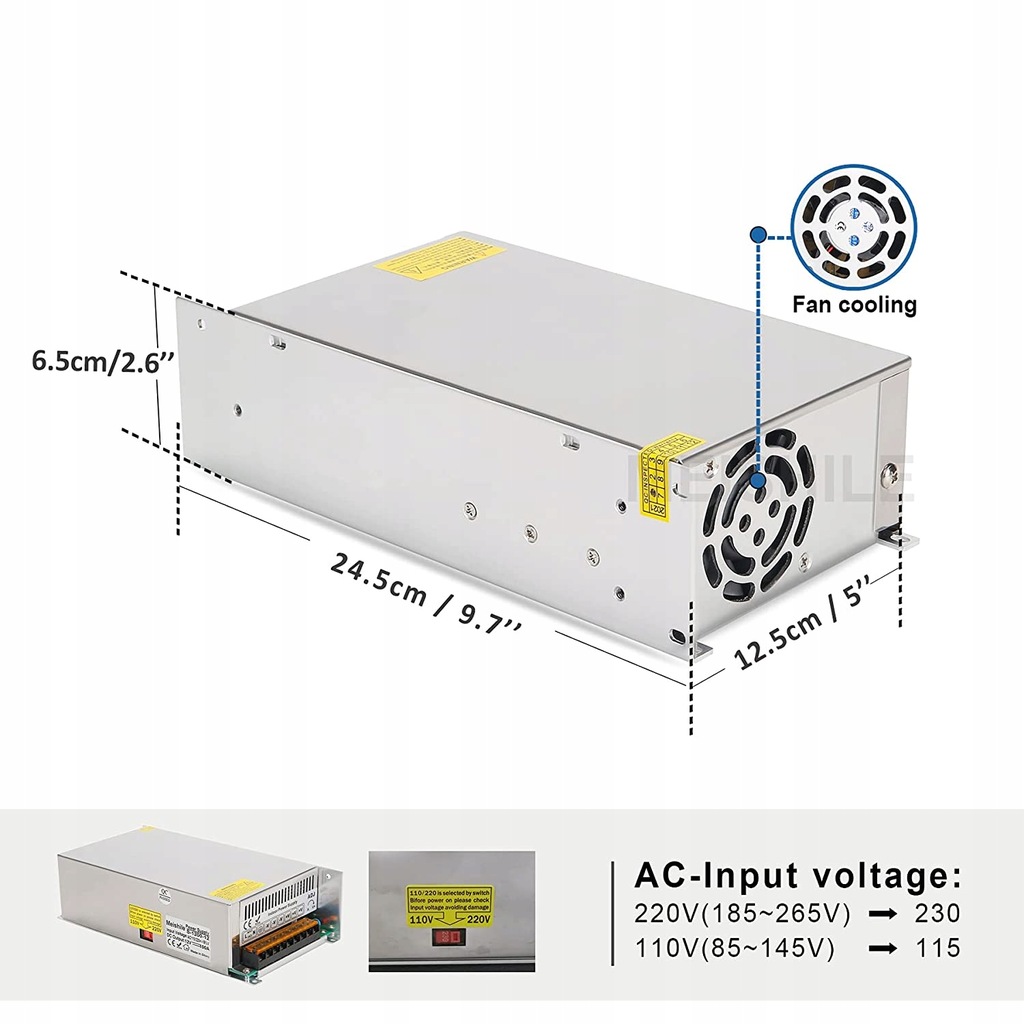 Zasilacz impulsowy DC 12V 100A 1200W MEISHILE - 13804575790 - oficjalne archiwum Allegro