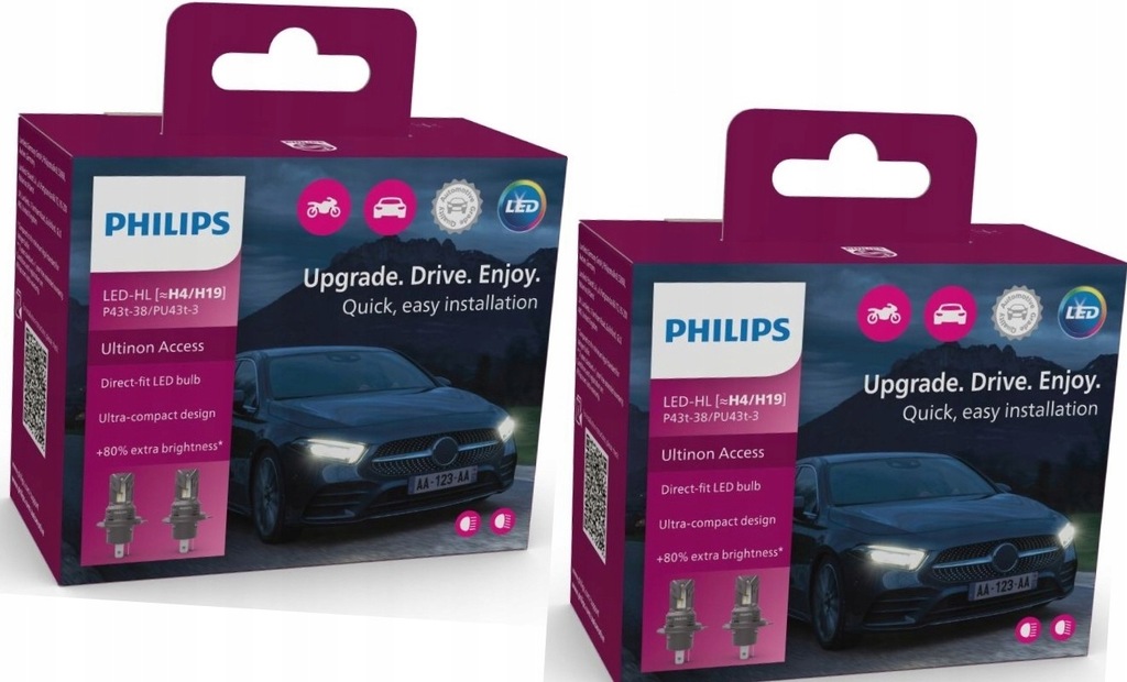 Philips Żarówka LED 12V H4/H19 20W ULTINON ACCESS P43t-38 6000K 4 SZTUKI - 15255921585 ...