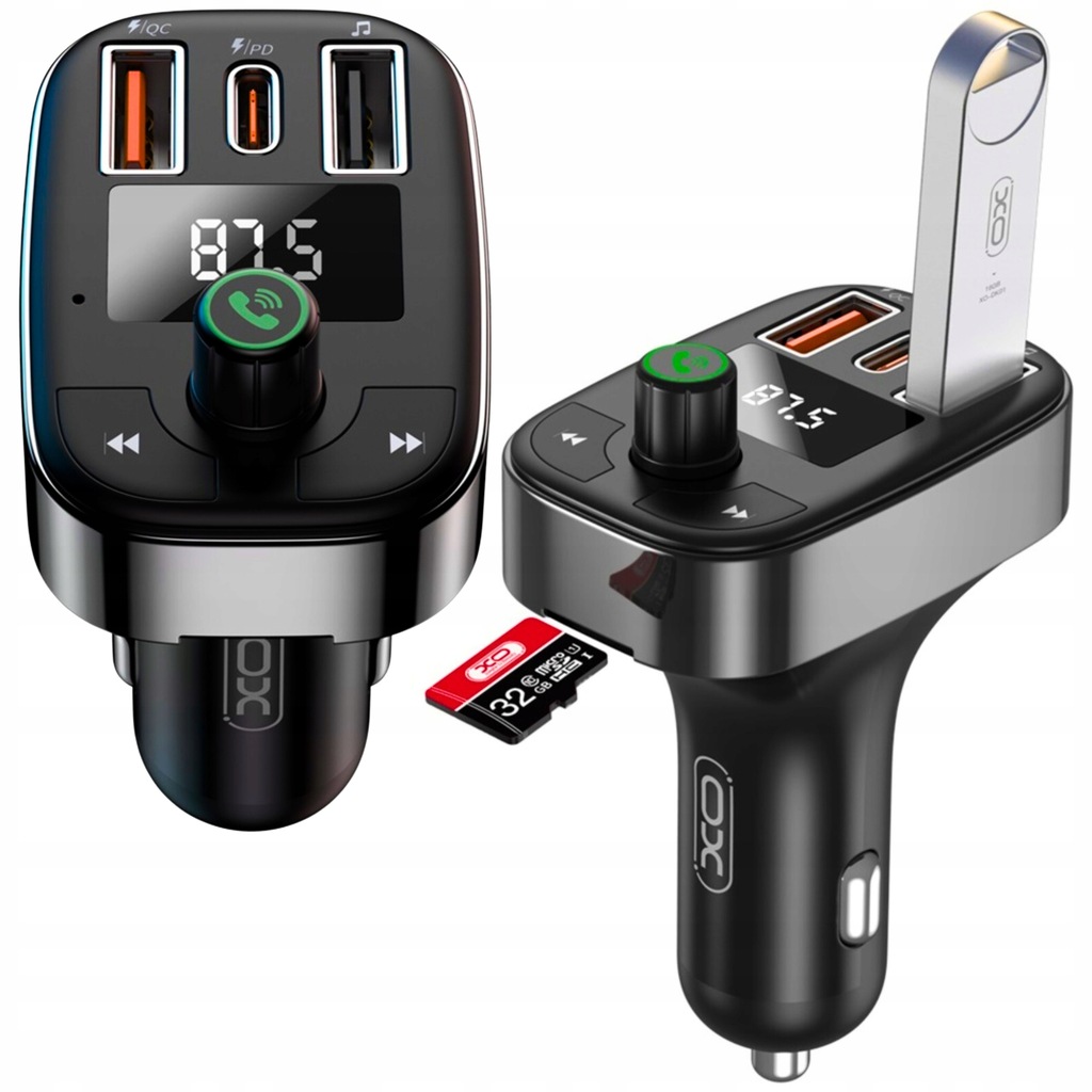 TRANSMITER BLUETOOTH FM ŁADOWARKA SAMOCHODOWA USB USB-C 50W PD QC 3.0 ...